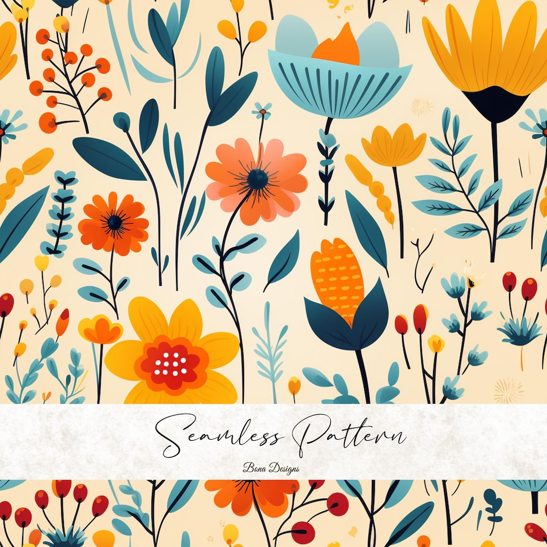 Floral Digital Paper: Spring Flowers Seamless Patterns (instant ...