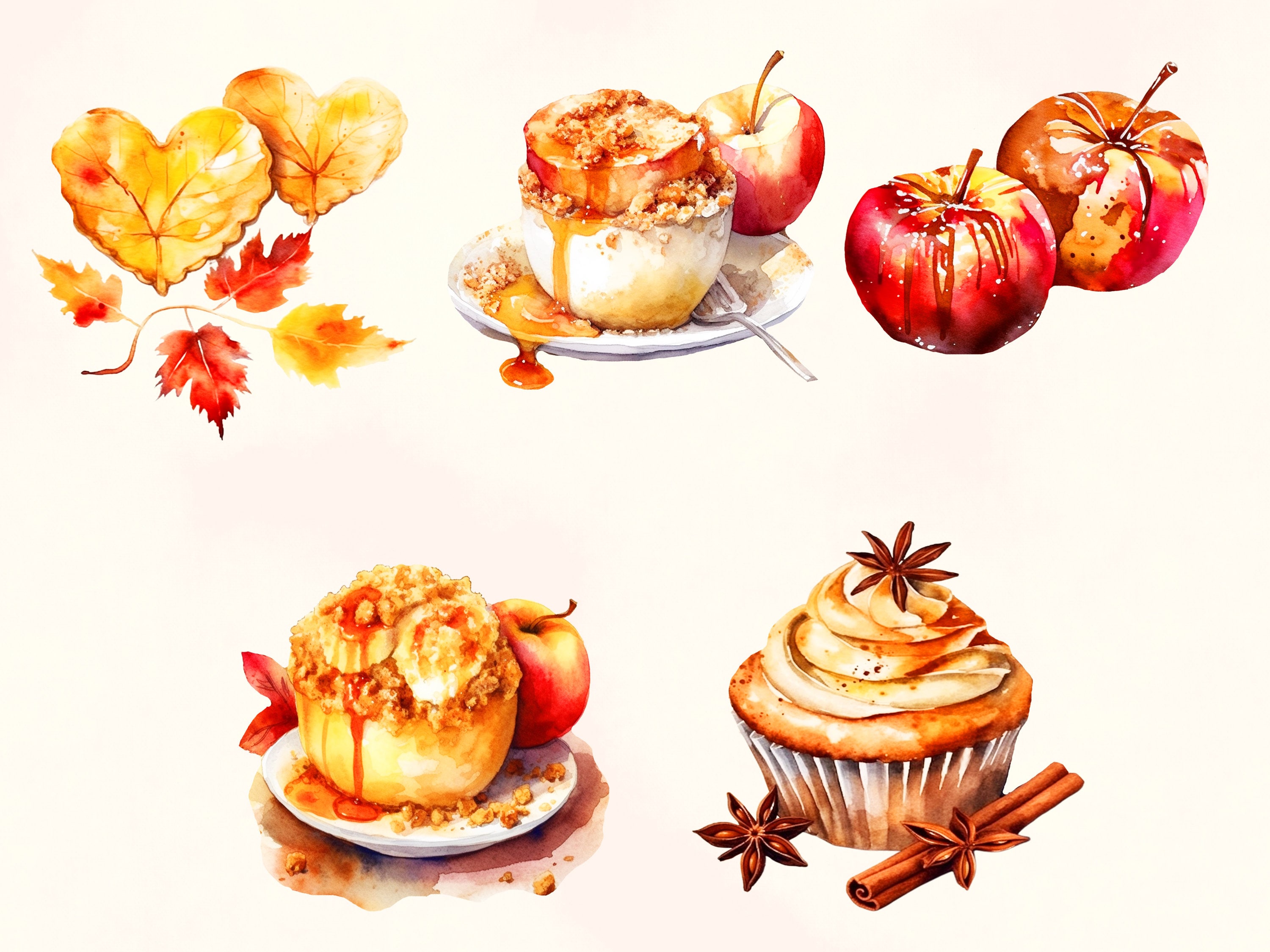 Watercolor Autumn Dessert Clipart: Pumpkin Spice Thanksgiving (instant ...