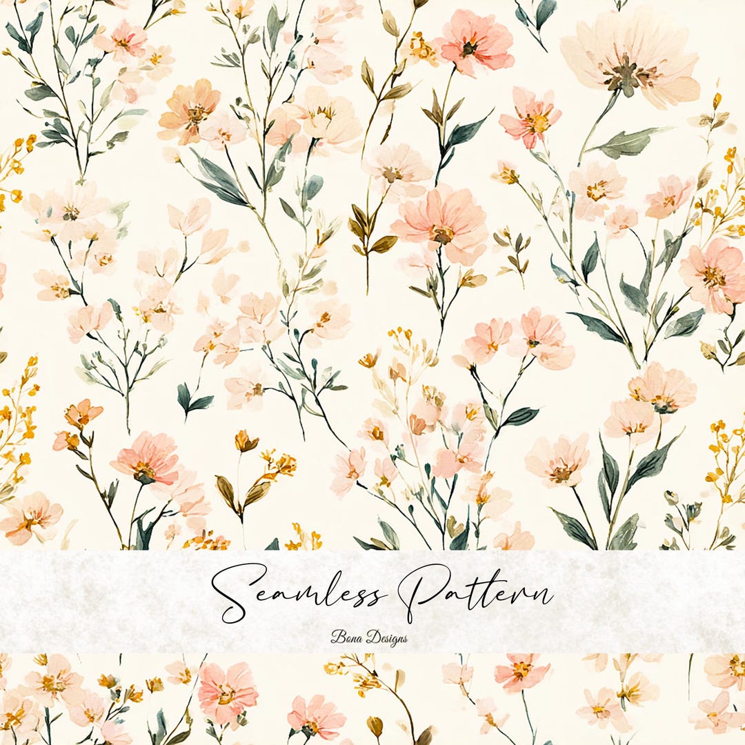Cottagecore Floral Seamless Pattern: Flowers Fabric Print (digital ...