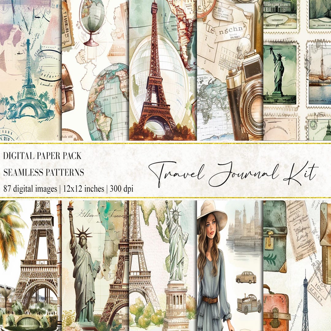 Travel Junk Journal Kit, Vintage Travel Digital Papers, Vintage Travel ...