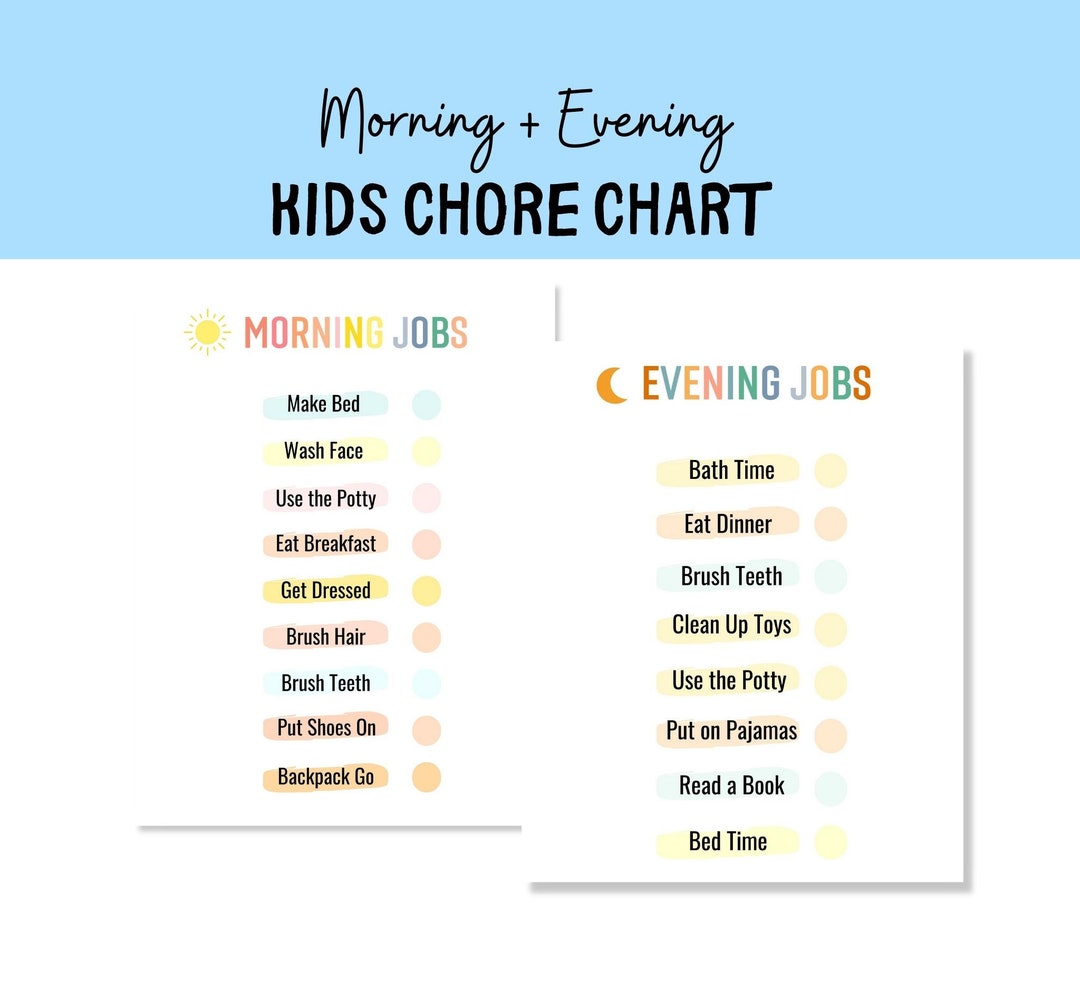 Kids Chore Chart Printable Morning and Evening, Charts for Kids, Chores ...
