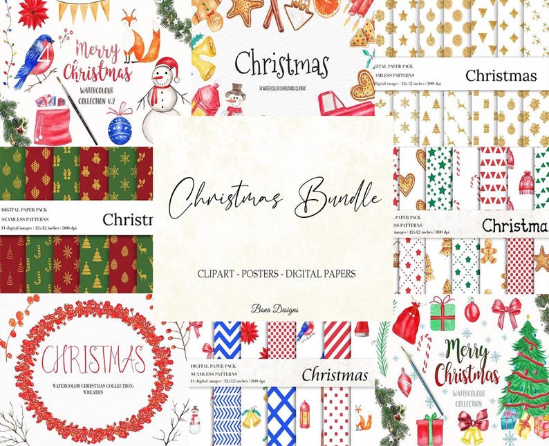 Watercolor Christmas Clipart Bundle: Holiday Illustrations (digital ...