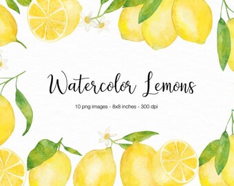 Lemon Clipart Watercolor Lemon Frames Clip Art Summer Fruits - Etsy
