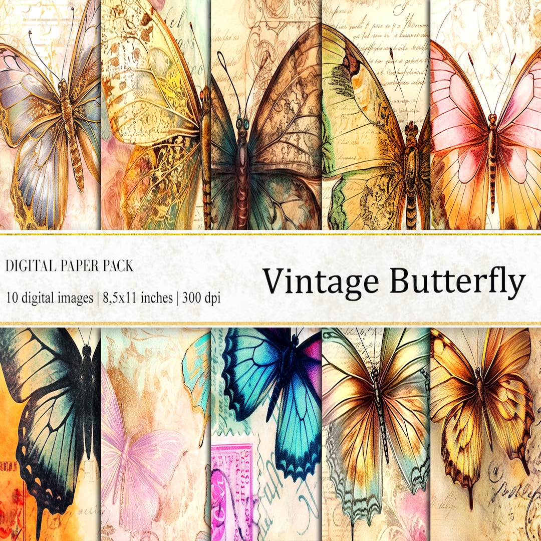 Vintage Butterfly Digital Papers: Journal & Scrapbook Backgrounds ...