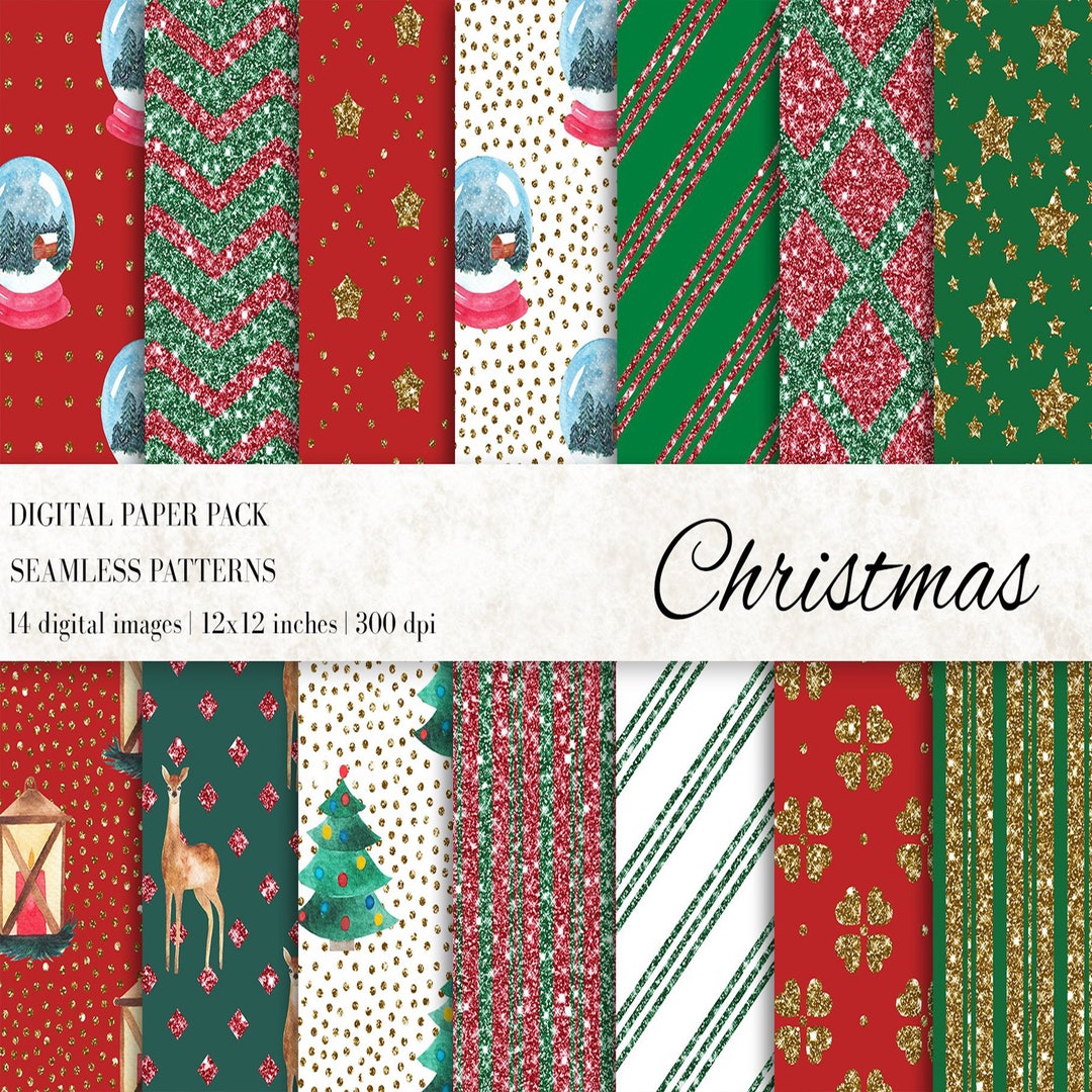 Christmas Digital Papers, Christmas Seamless Pattern, Glitter Christmas ...