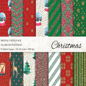 Christmas Digital Papers, Christmas Seamless Pattern, Glitter Christmas ...