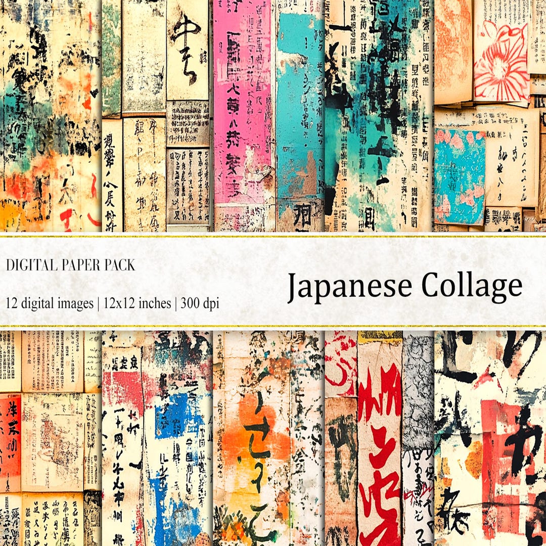 Japanese Collage Digital Paper, Japanese Paper, Collage Sheet, Japanese ...