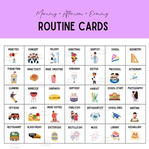 Routine Cards, Charts for Kids, Chores Chart Morning Afternoon Evening ...