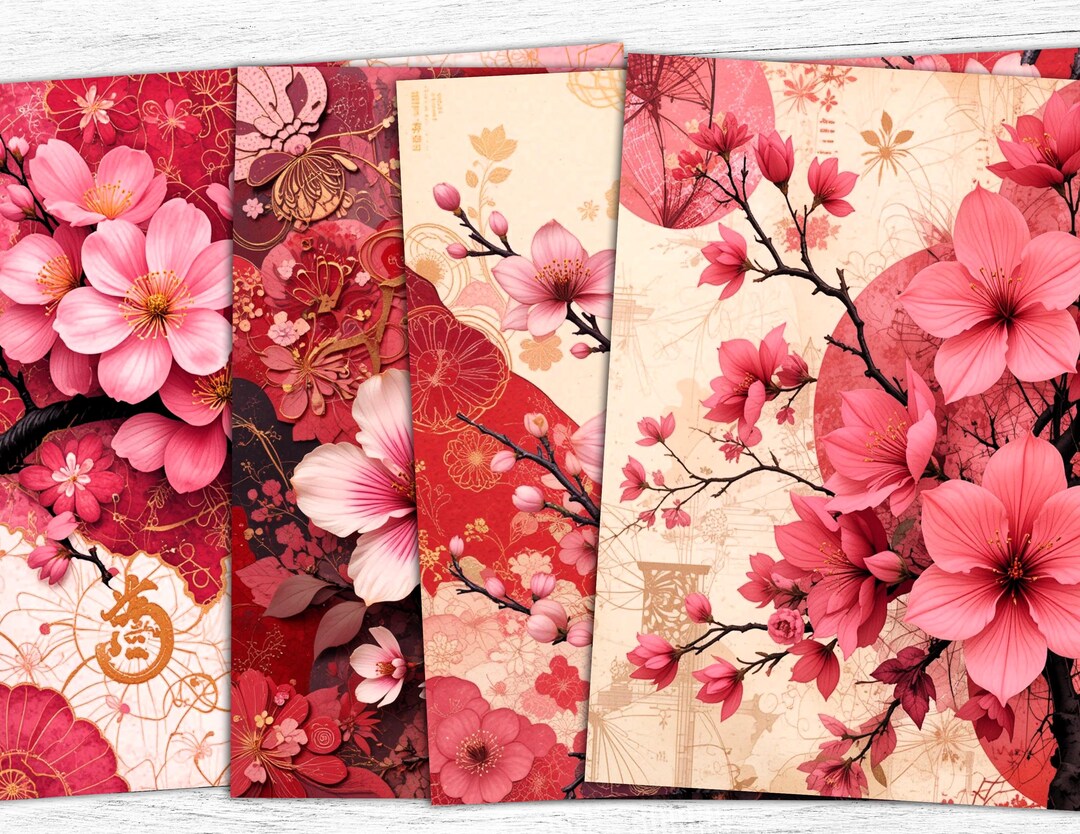 Sakura Digital Paper, Sakura Junk Journal Papers, Japanese Flowers ...