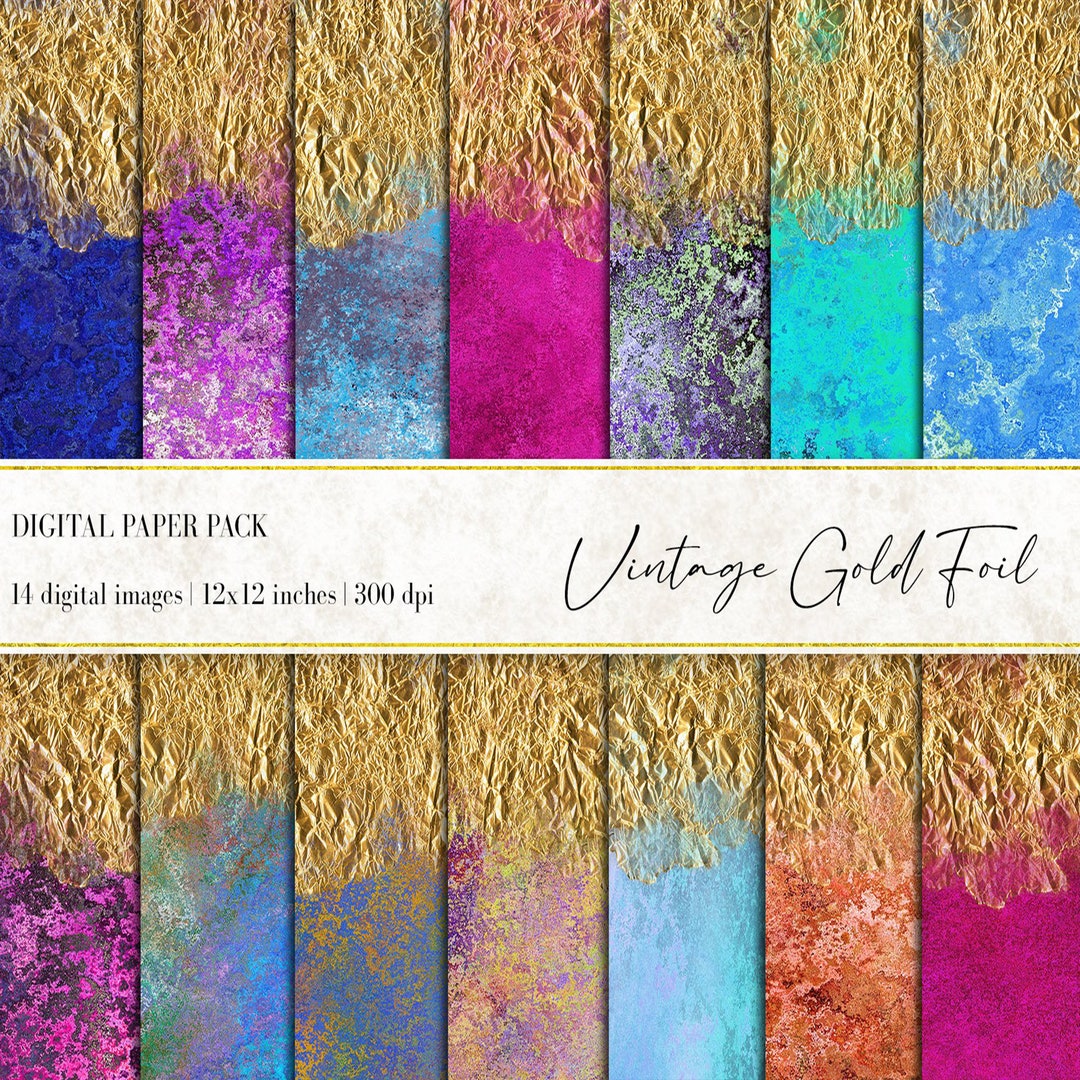 Vintage Gold Foil Digital Papers, Gold Foil Backgrounds, Vintage Foil ...