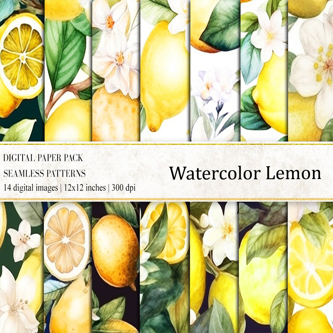 Watercolor Lemon Digital Papers, Lemon Backgrounds, Lemon Pattern ...