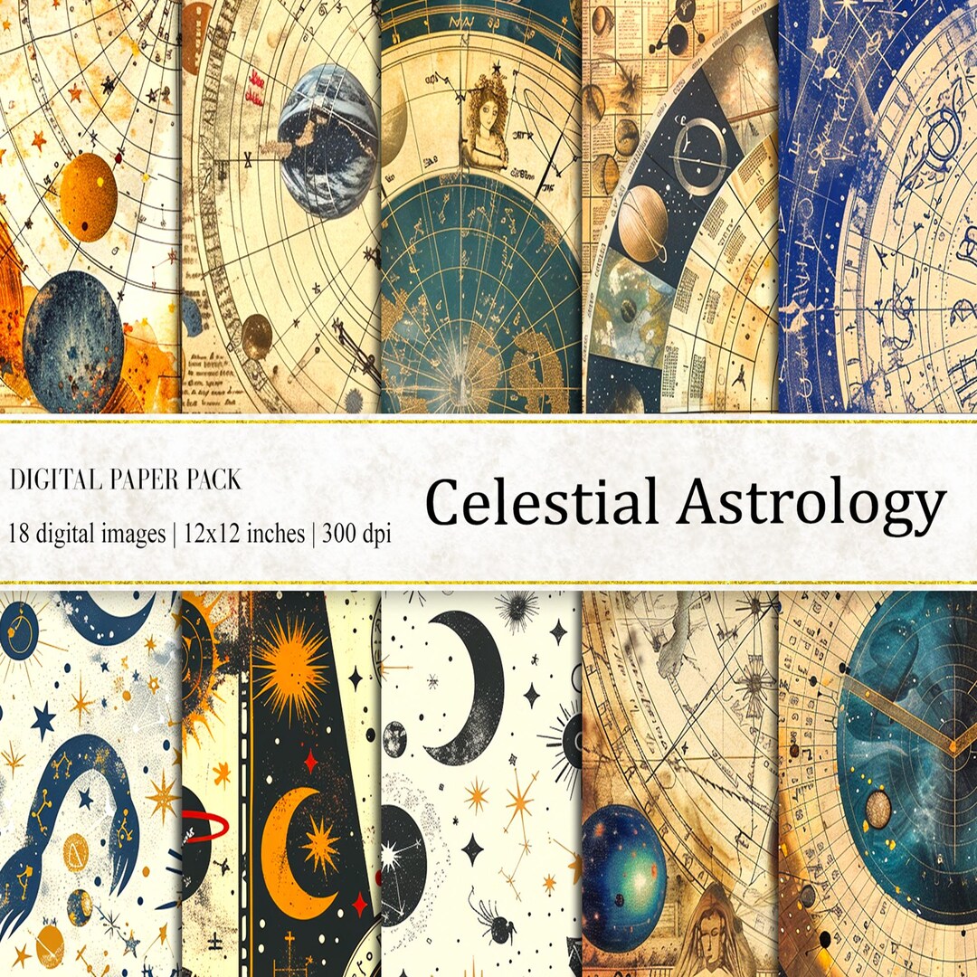 Celestial Astrology Digital Papers, Zodiac Digital Papers, Space ...