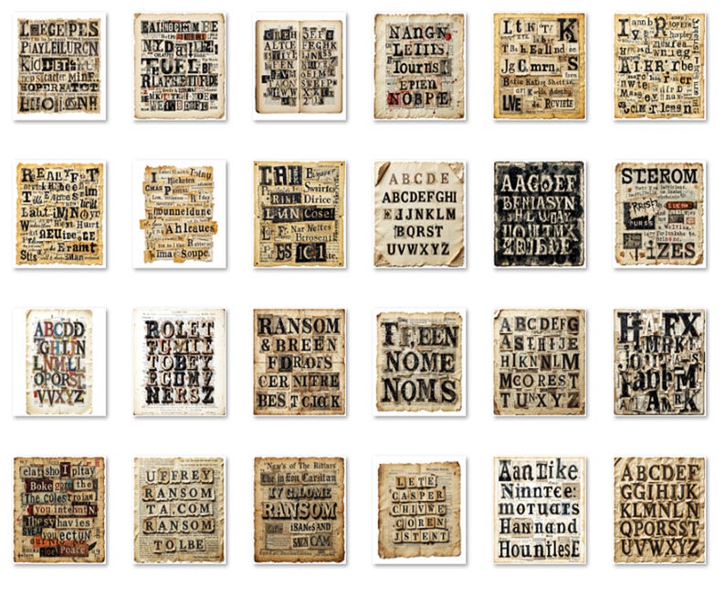 Typography Collage Paper Bundle: Grunge Letter Scrapbook (digital ...