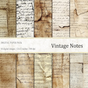 Vintage Notes Digital Paper, Old Papers, Antique Notes Paper, Vintage ...