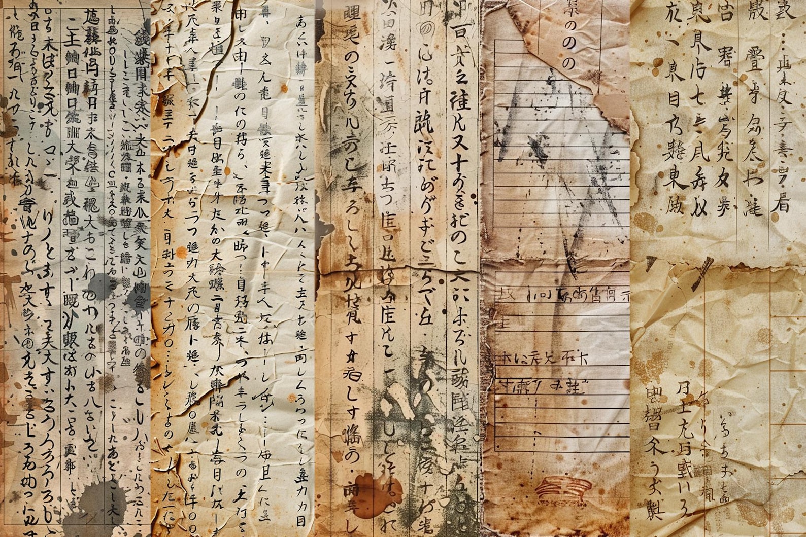 Japanese Vintage Letters Digital Papers, Vintage Letters Papers ...