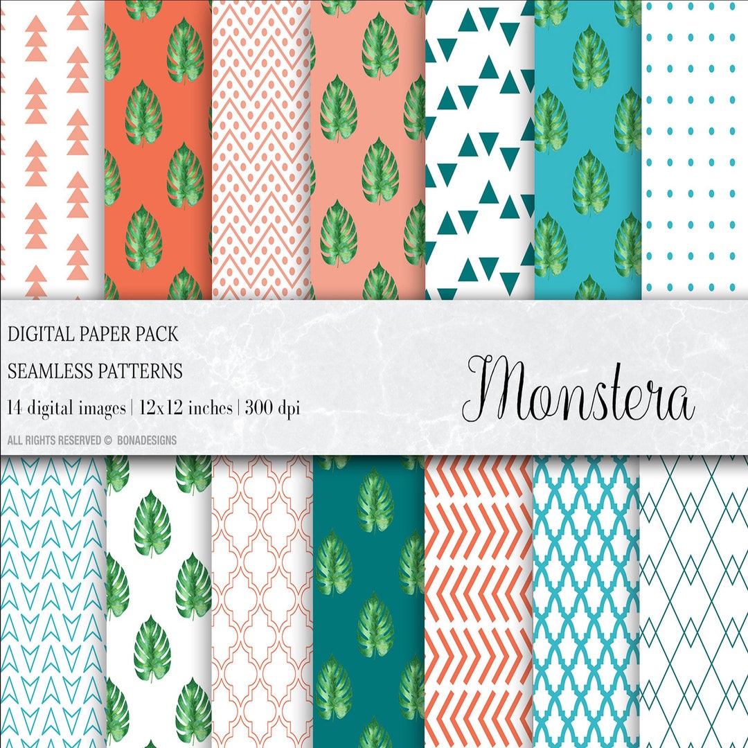 Monstera Digital Papers, Monstera Backgrounds, Tropical Digital Papers ...