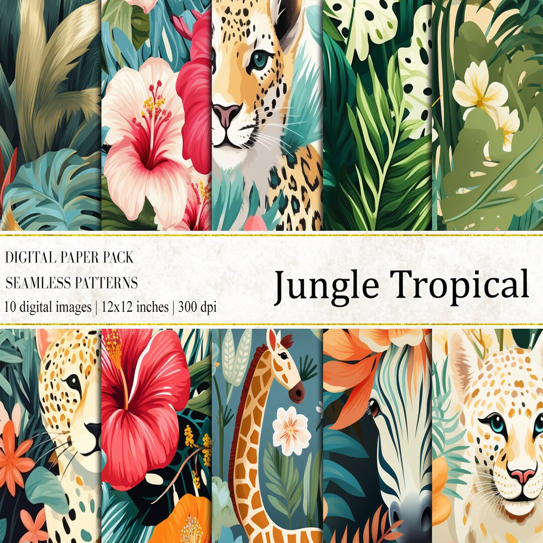 Jungle Tropical Digital Papers, Tropical Seamless Patterns, Jungle ...
