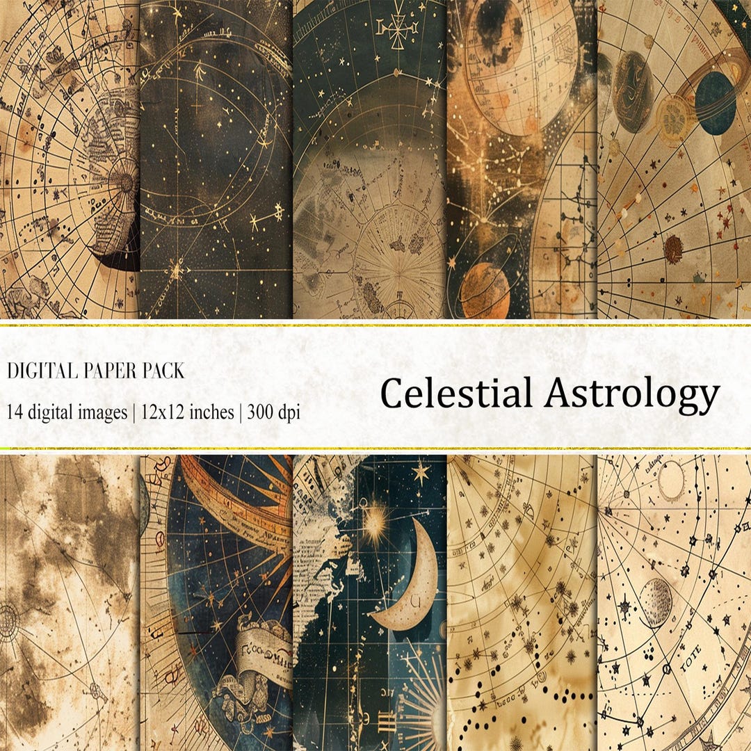 Celestial Astrology Digital Papers: Galaxy Zodiac Scrapbook (digital ...