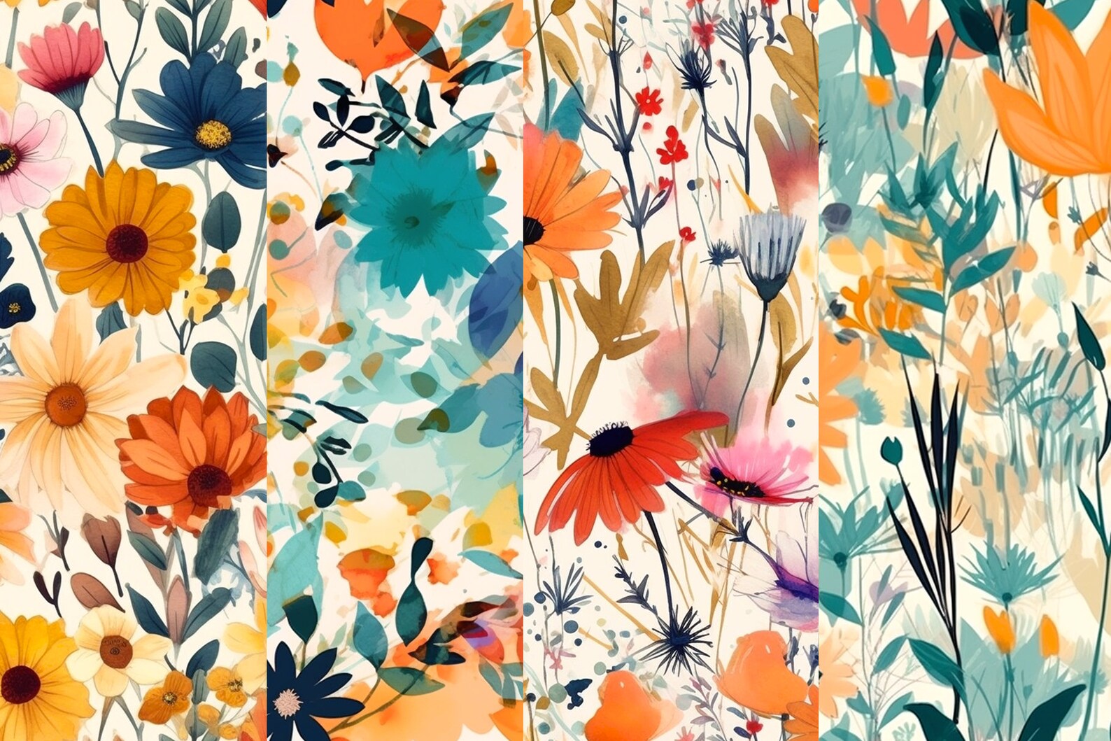 Watercolor Spring Floral Digital Paper: Seamless Flower Patterns ...
