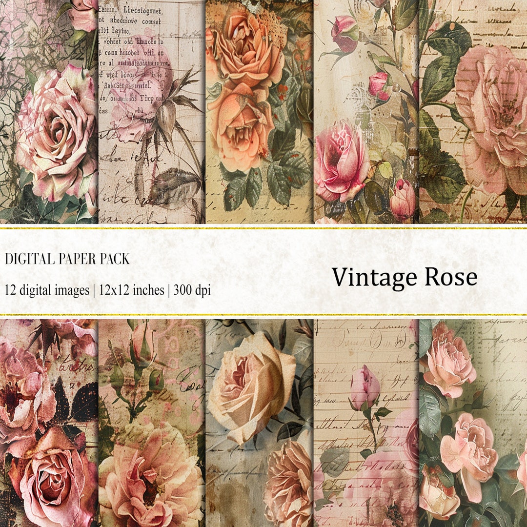 Vintage Roses Digital Papers, Flower Journal Papers, Watercolor Rose ...