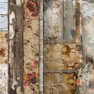 Rustic Floral Digital Paper, Floral Collage Digital Paper, Floral ...
