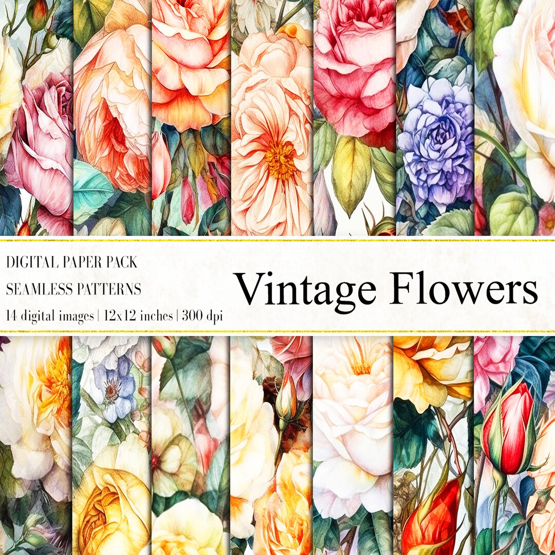 Vintage Floral Digital Papers: Seamless Botanical Patterns (digital ...