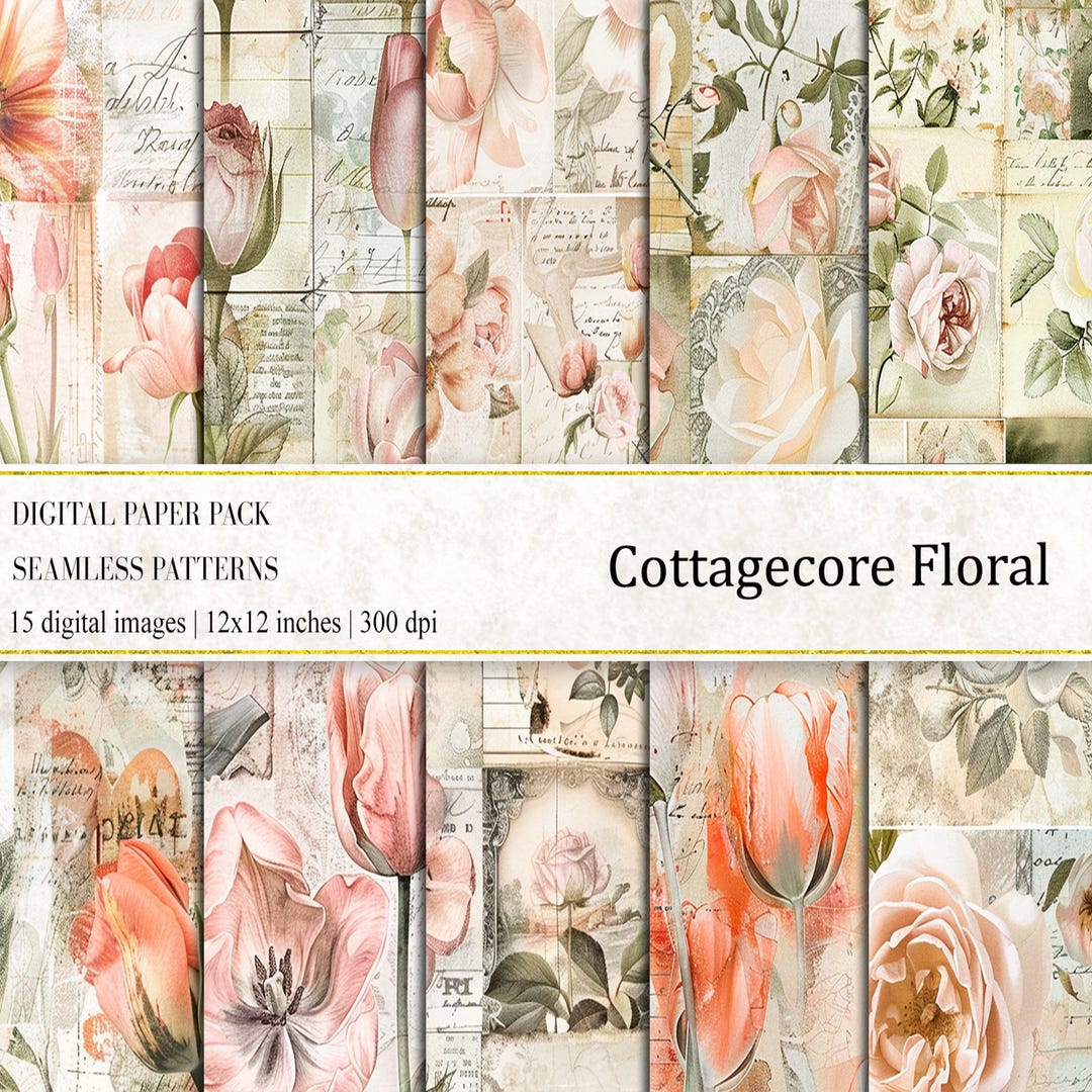 Vintage Digital Paper, Cottagecore Floral Digital Papers, Floral ...