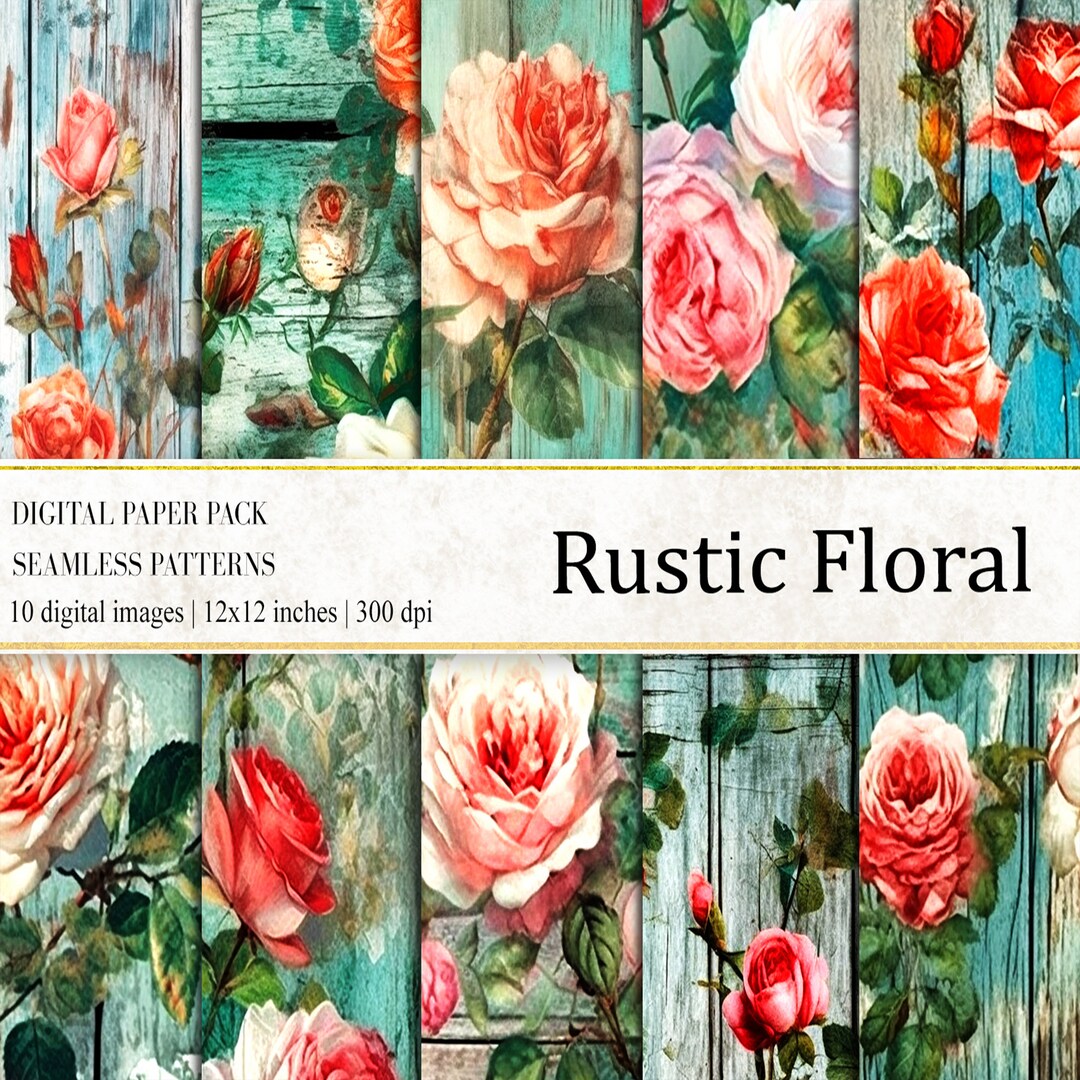 Watercolor Rustic Floral Digital Papers, Rustic Floral Patterns ...