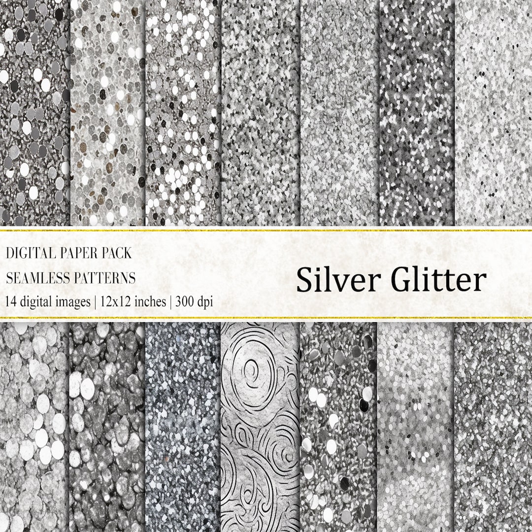 Silver Glitter Seamless Patterns, Silver Glitter Digital Papers ...