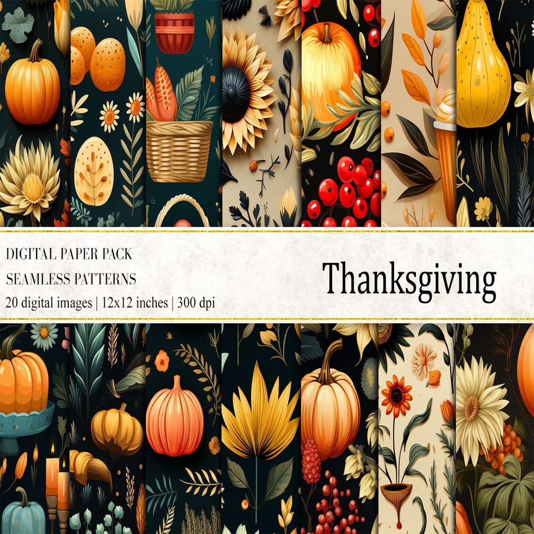 Watercolor Thanksgiving Digital Papers: Autumn Print Patterns (digital ...