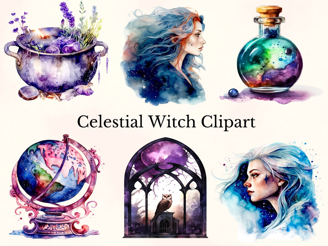 Watercolor Celestial Witch Clipart, Magic Witch Clipart, 22 Witchcraft ...