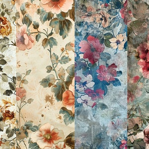 Vintage Floral Digital Paper, Vintage Floral Print, Grunge Floral ...