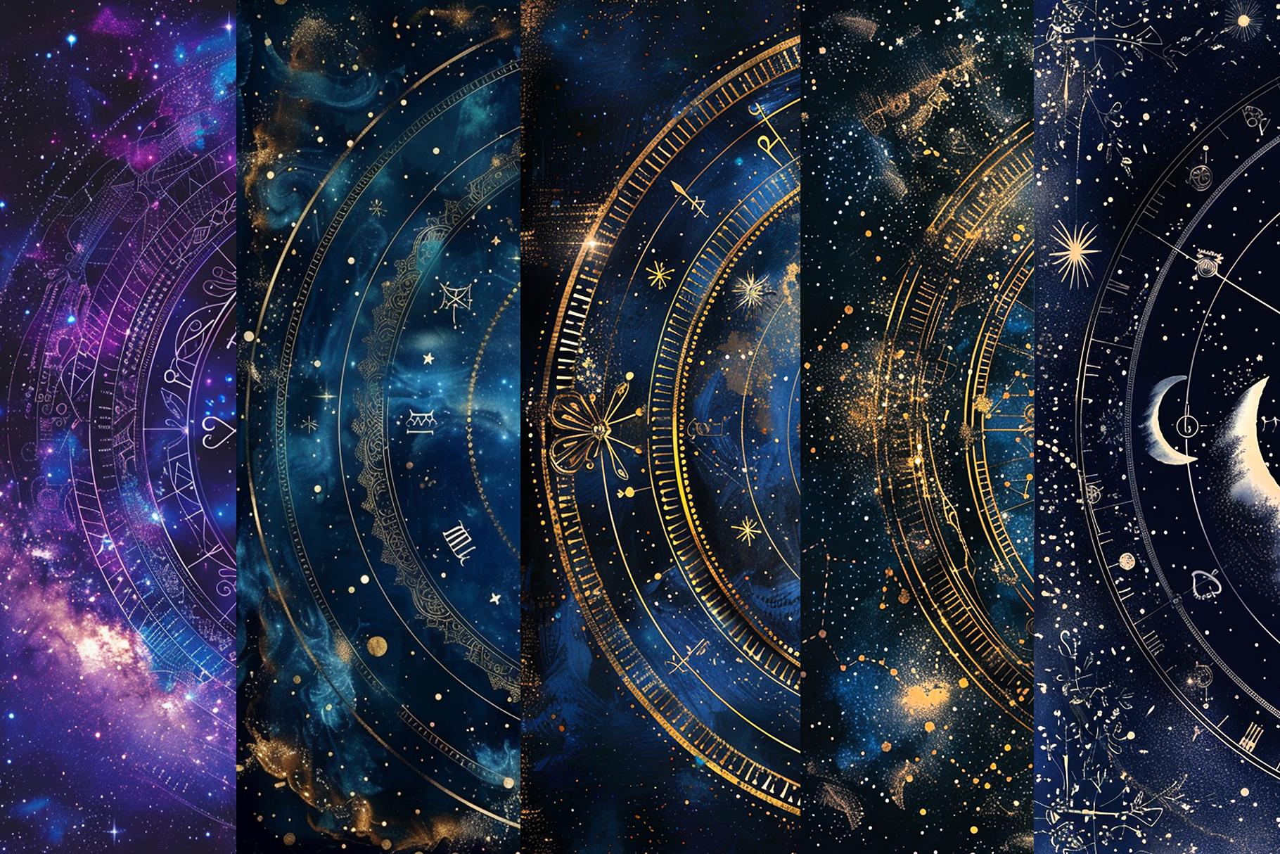 Celestial Astrology Digital Papers, Zodiac Digital Papers, Space ...