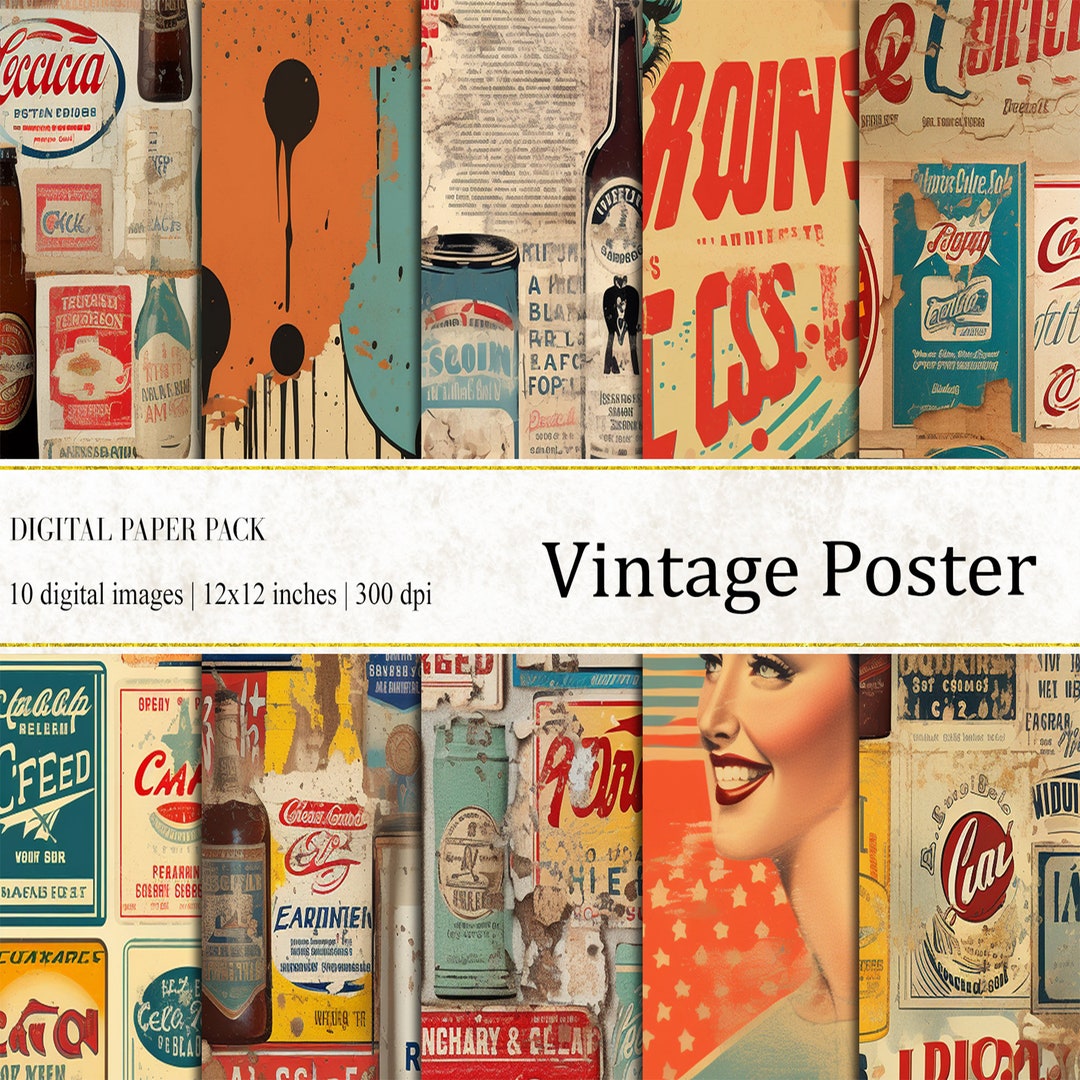 Vintage Poster Digital Papers, Vintage Poster Backgrounds, Vintage ...