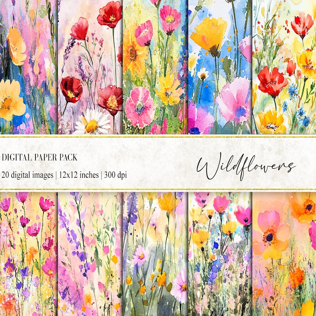 Watercolor Wildflowers Digital Paper: Floral Scrapbook Backgrounds ...