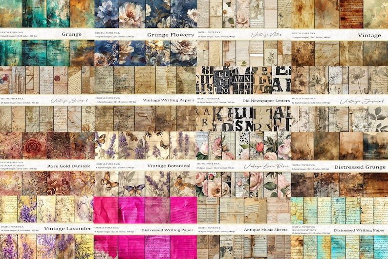 Vintage Ephemera Digital Paper Bundle: 1108 Antique Scrapbook Pages ...