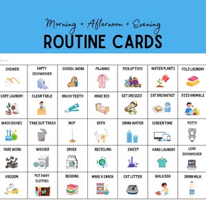Routine Cards, Charts for Kids, Chores Chart Morning Afternoon Evening ...