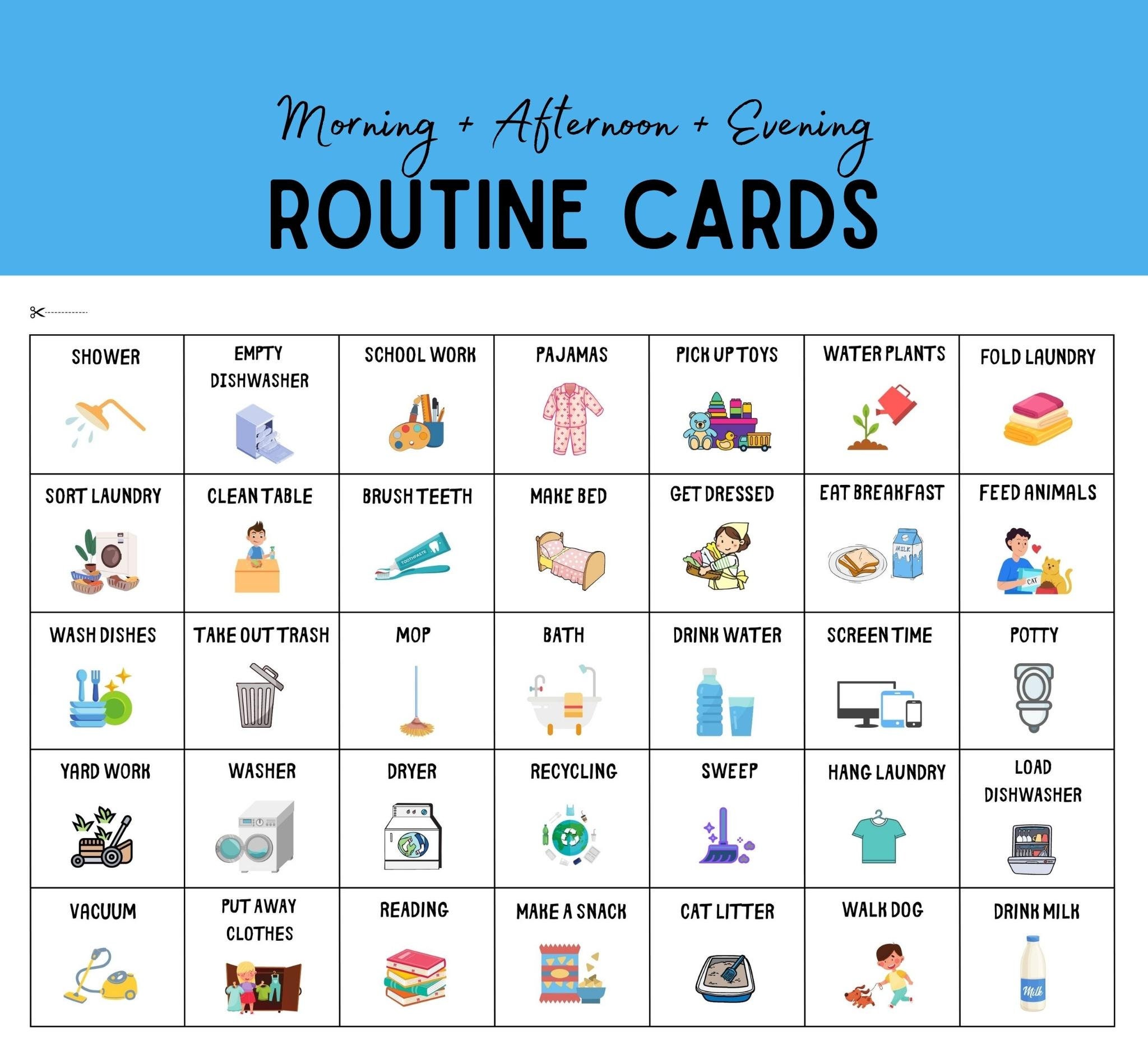 Routine Cards, Charts for Kids, Chores Chart Morning Afternoon Evening ...