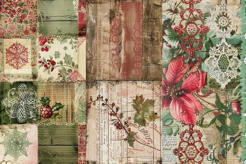 Vintage Christmas Digital Paper, Vintage Christmas Scrapbooking, Old ...