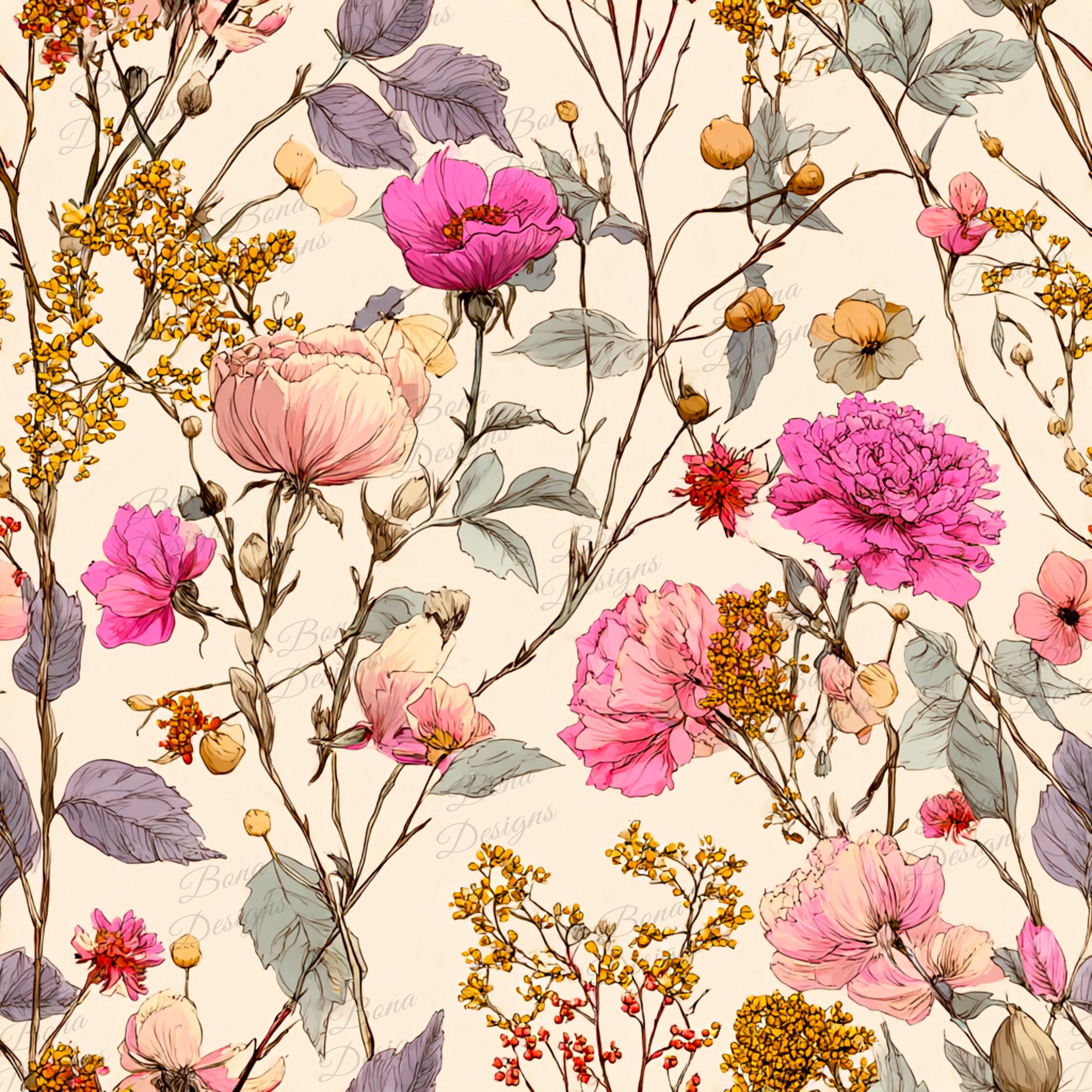 Floral Seamless Pattern: Pastel Spring Flowers (digital Download) - Etsy