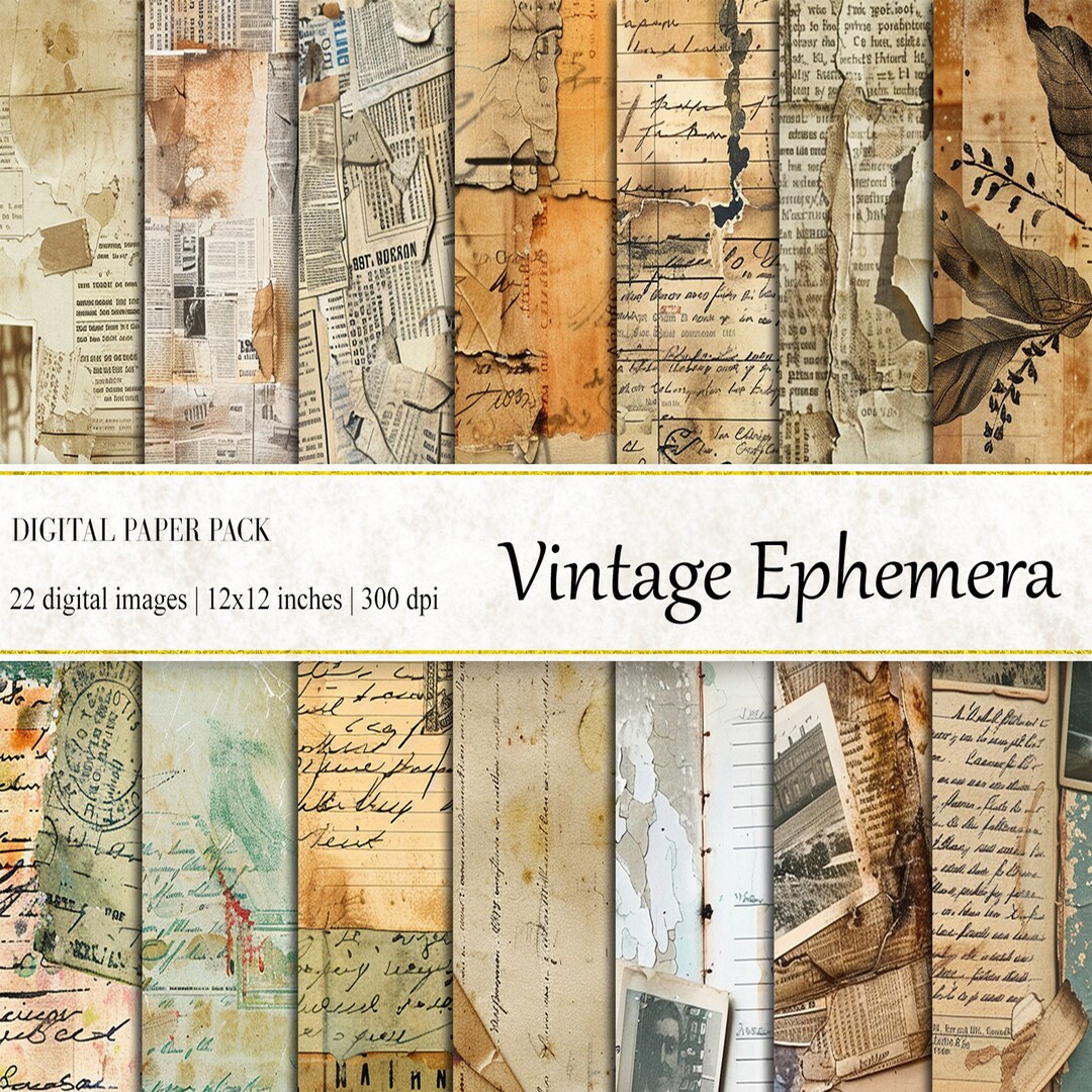 Vintage Ephemera Digital Paper Pack: Grunge Textures (12x12 Inches ...