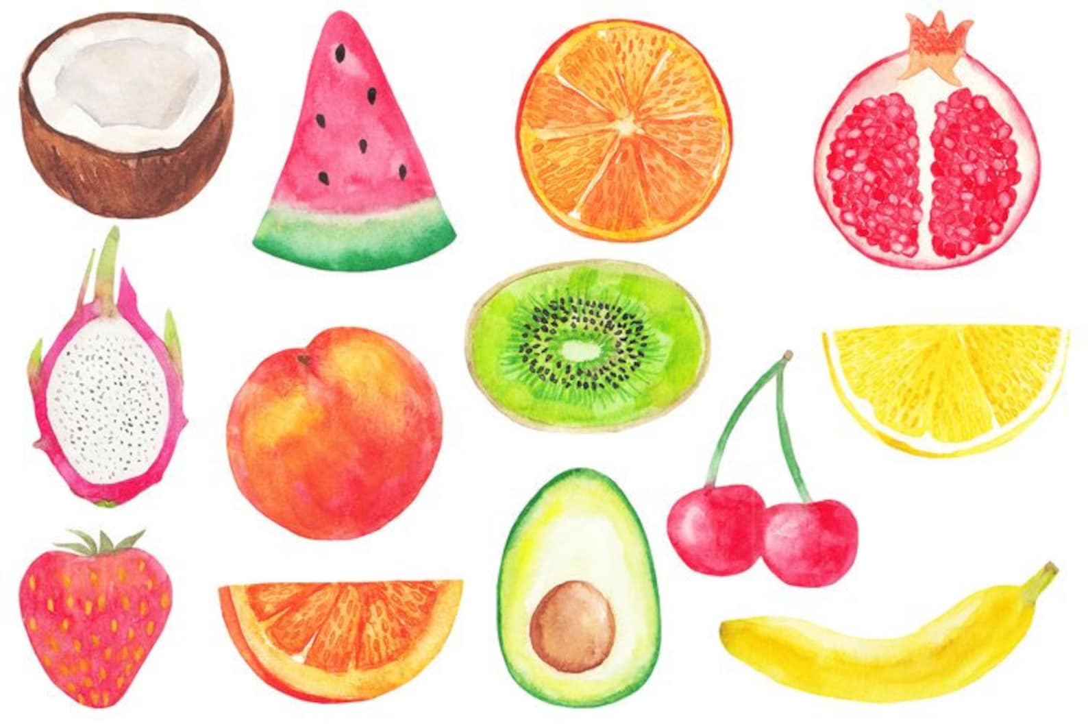 Watercolor Fruits Clipart Watercolor Fruit Ilustrations - Etsy