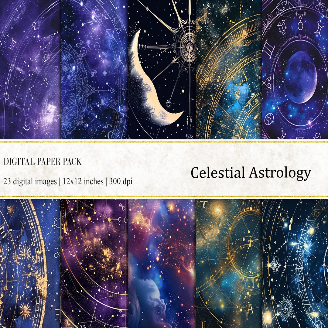 Celestial Astrology Digital Papers, Zodiac Digital Papers, Space ...