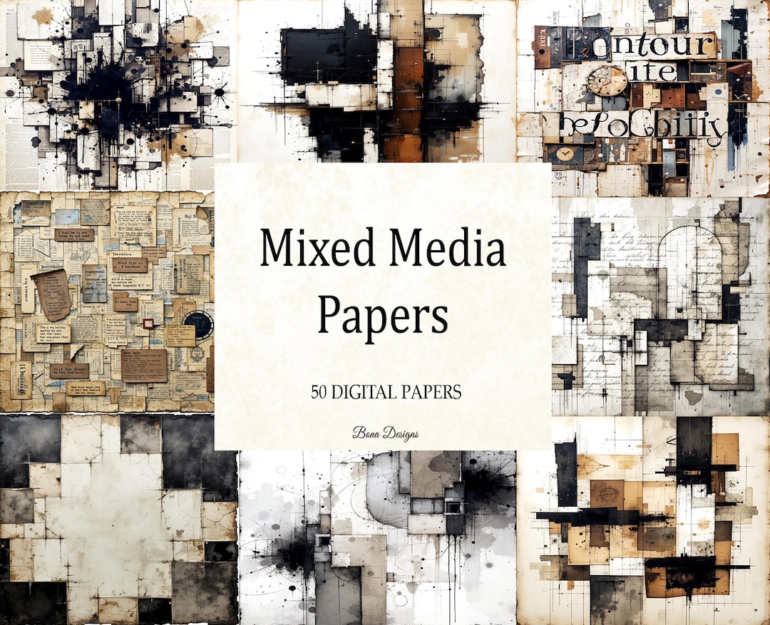 Abstract Collage Art Papers: Mixed Media Scrapbook Backgrounds (digital ...