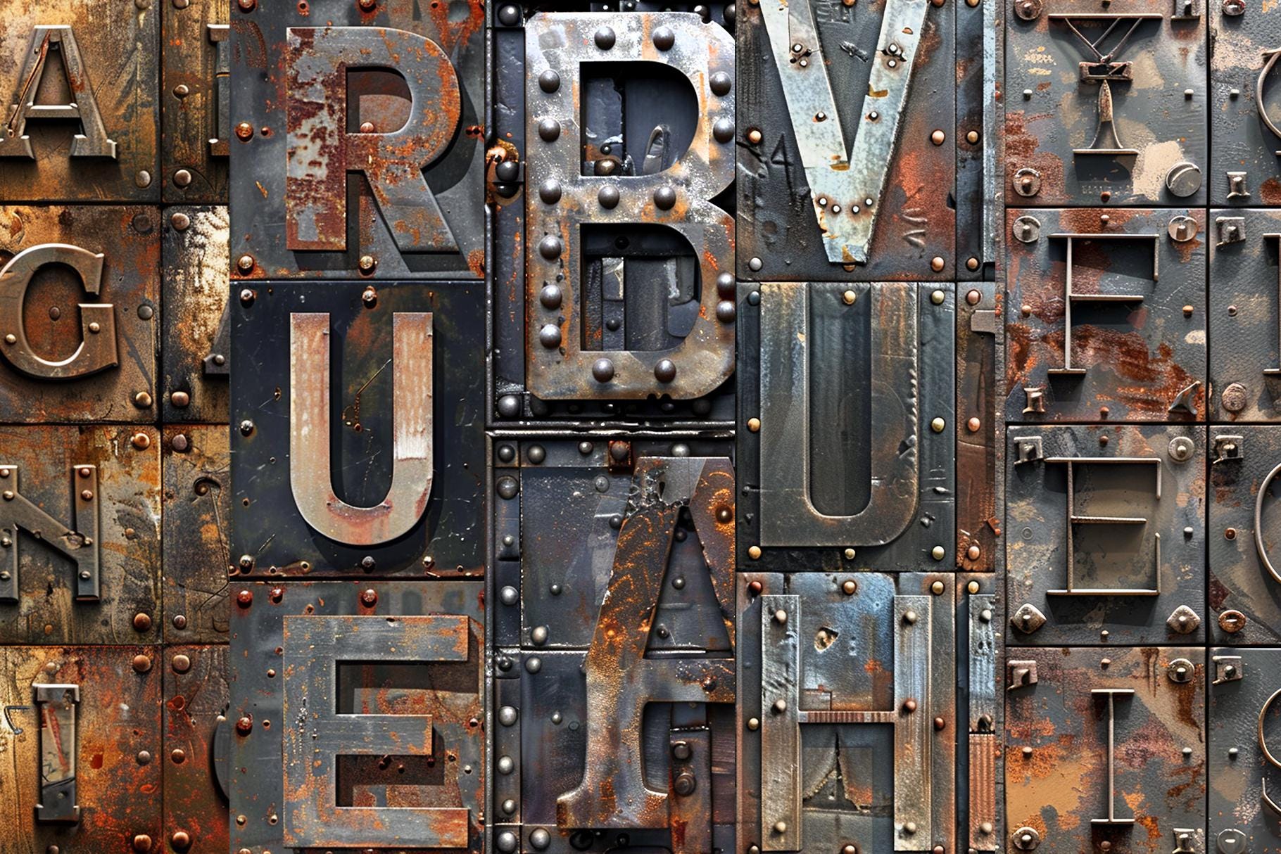 Industrial Grunge Number Digital Paper, Grunge Letters Digital Papers ...