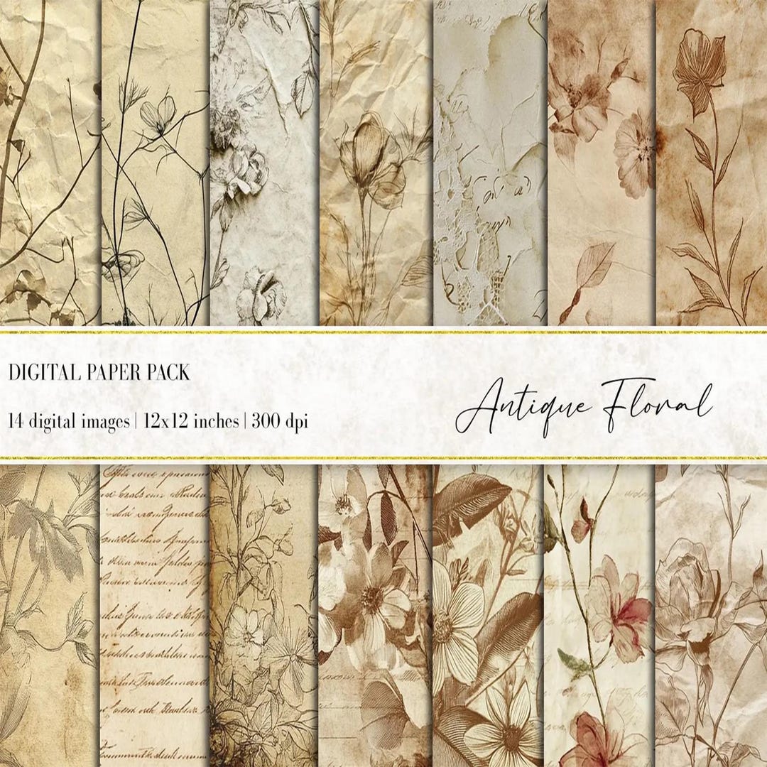 Antique Floral Digital Paper, Vintage Botanical Papers, Ephemera Papers ...