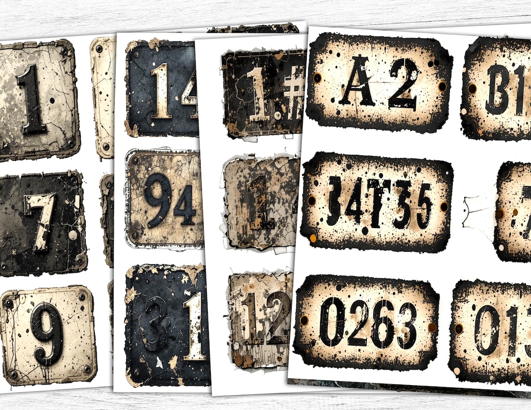 Grunge Distressed Numbers Junk Journal Papers, Industrial Labels Tags ...