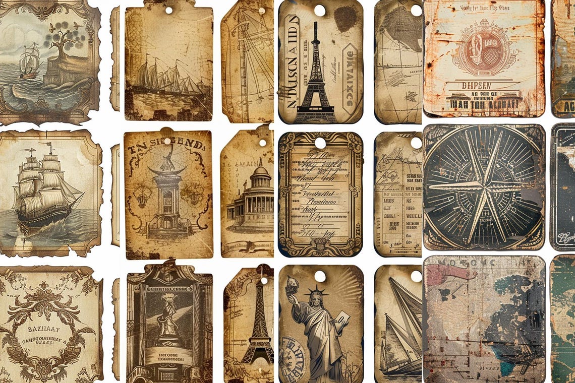 Antique Travel Labels Digital Paper: Vintage Ephemera (12x12 Inches) - Etsy
