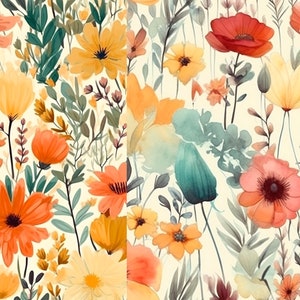 Watercolor Spring Floral Digital Paper: Seamless Flower Patterns ...