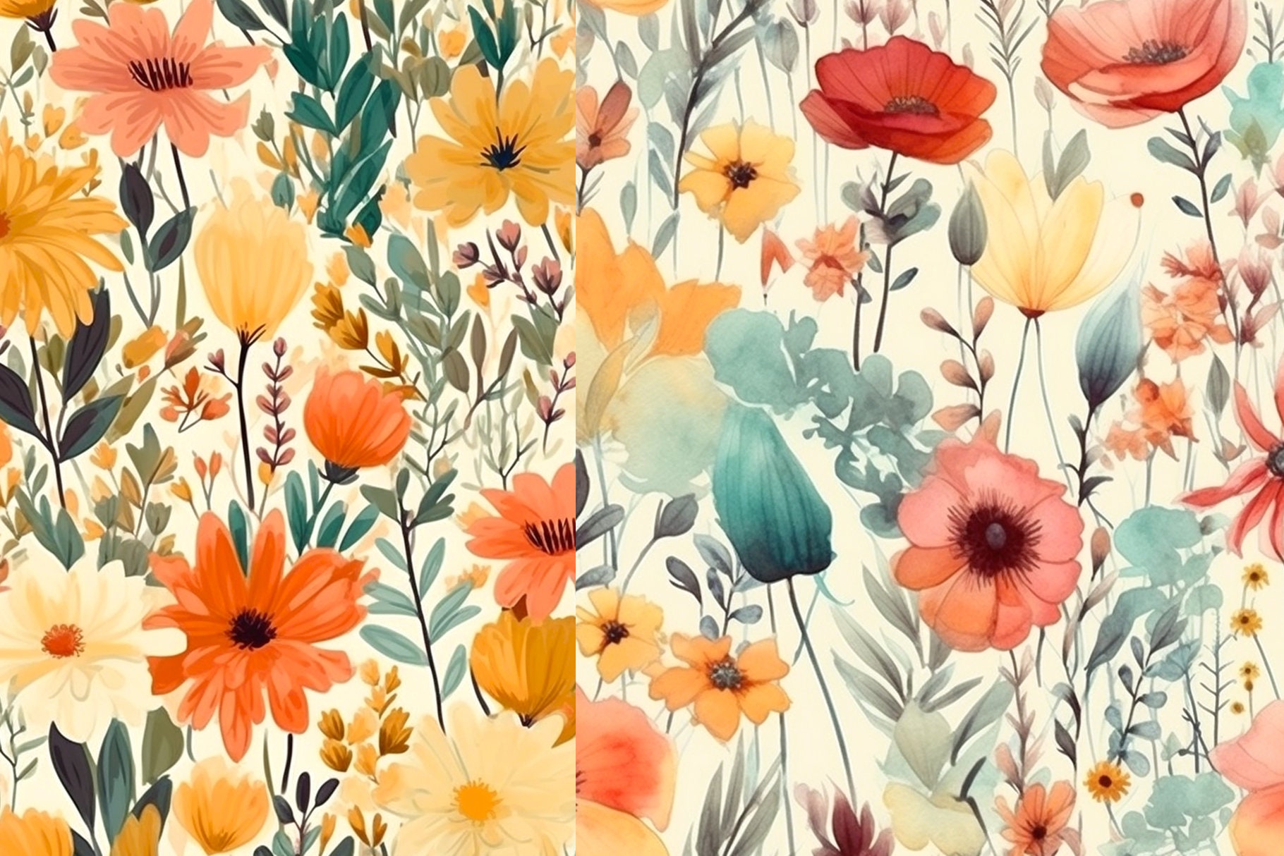 Watercolor Spring Floral Digital Paper, Watercolor Floral Print, Floral ...